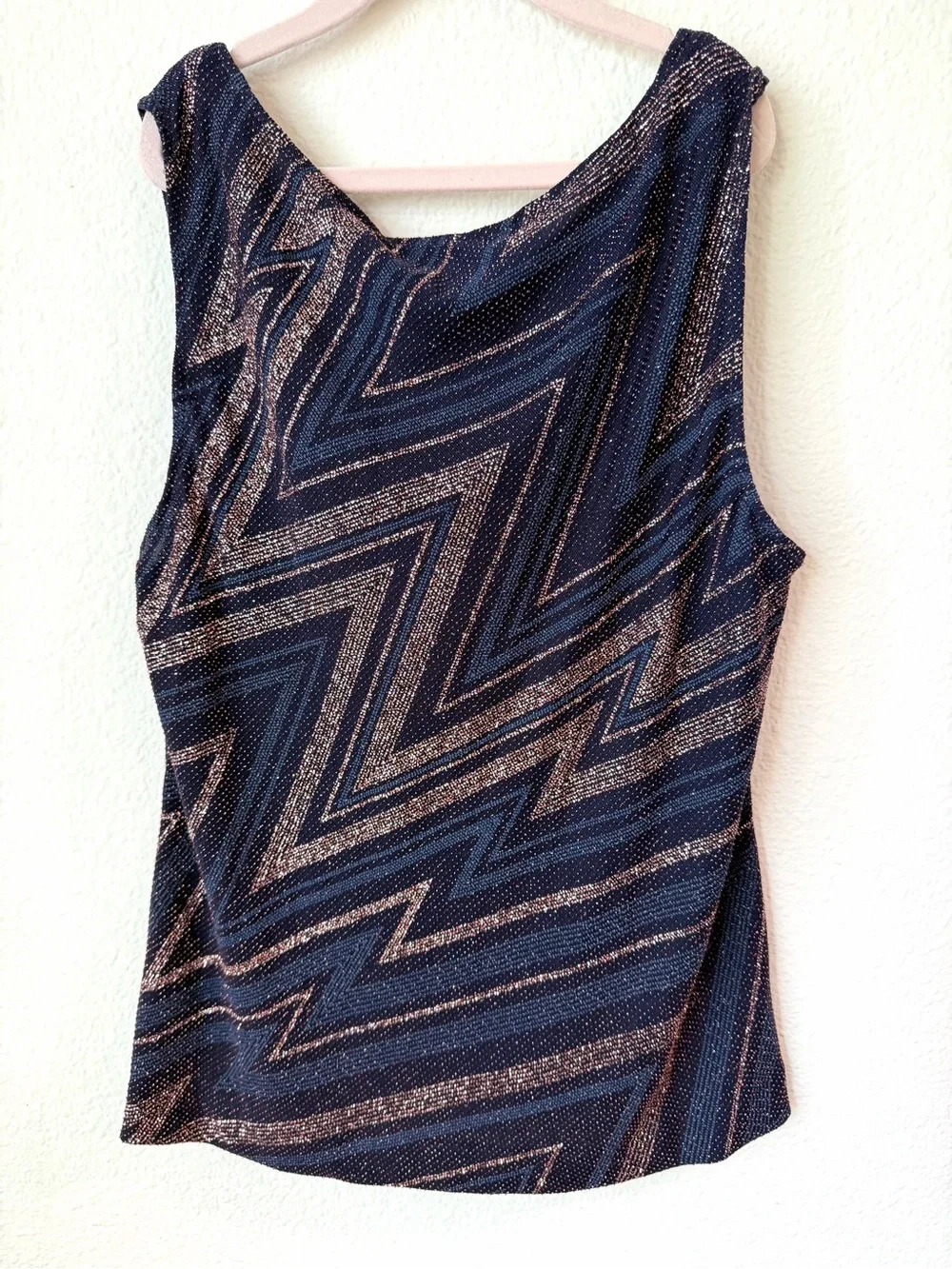 Alex Evenings | Tops | Alex Evenings Metallic Chevron Cowl Neck Top Art ...